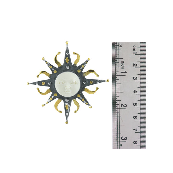 Sterling Silver Antler Sun Face Pin Pendant With Bone Sun Face ...